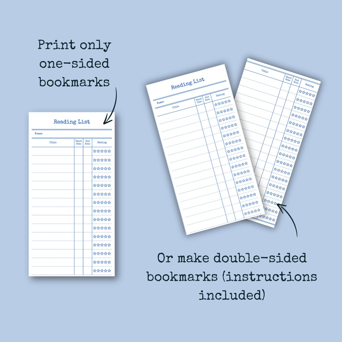 Printable Reading List Bookmark | Record Title Dates Rating | Digital ...