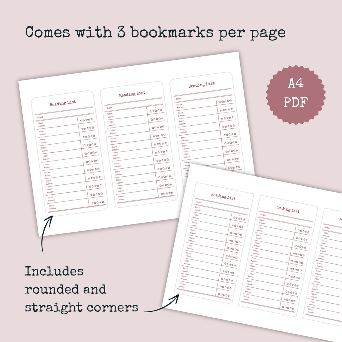 Printable Reading List Bookmark | Wider Rows for Recording Title ...
