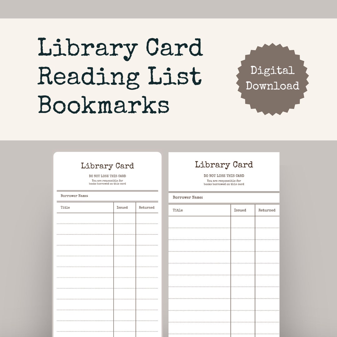 Printable Library Card Bookmark | Vintage Library Card Reading List ...