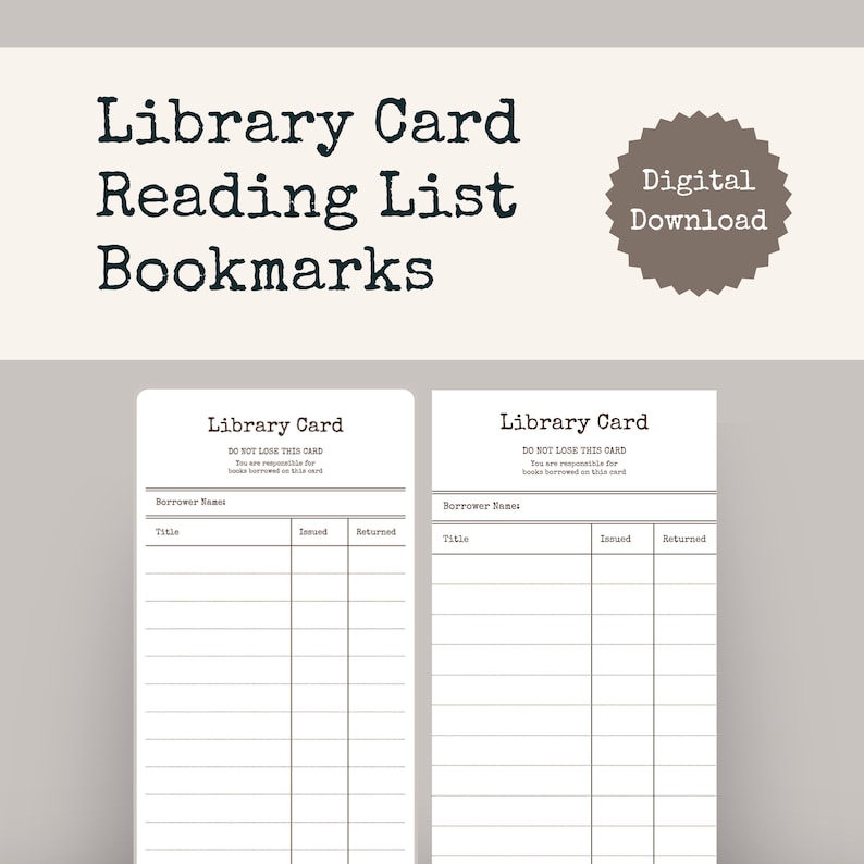 Printable Library Card Bookmark | Vintage Library Card Reading List ...