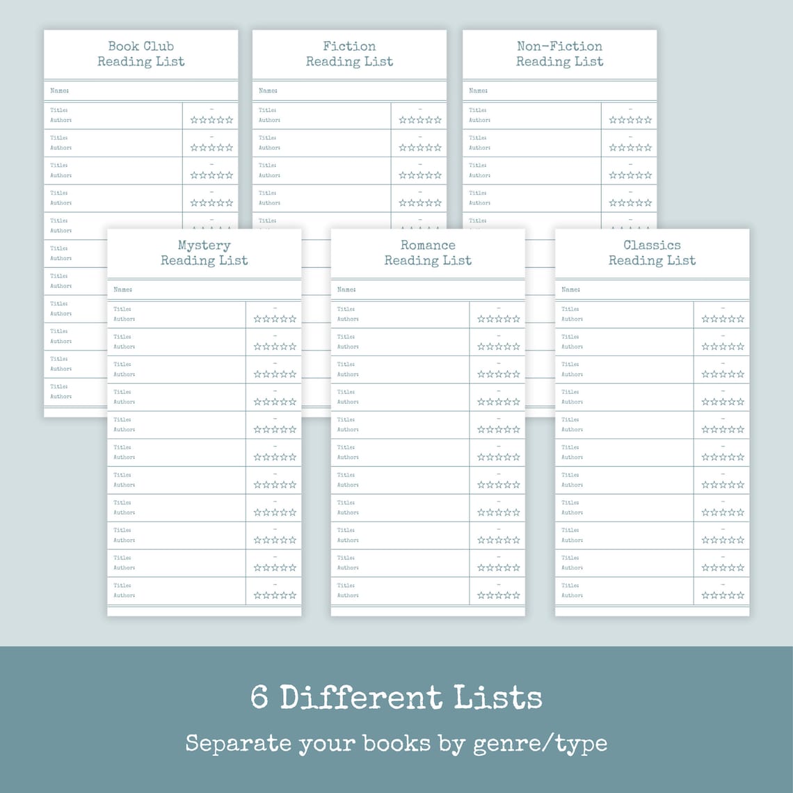 Printable Reading Lists by Genre Bookmarks | Wider Rows for Recording ...