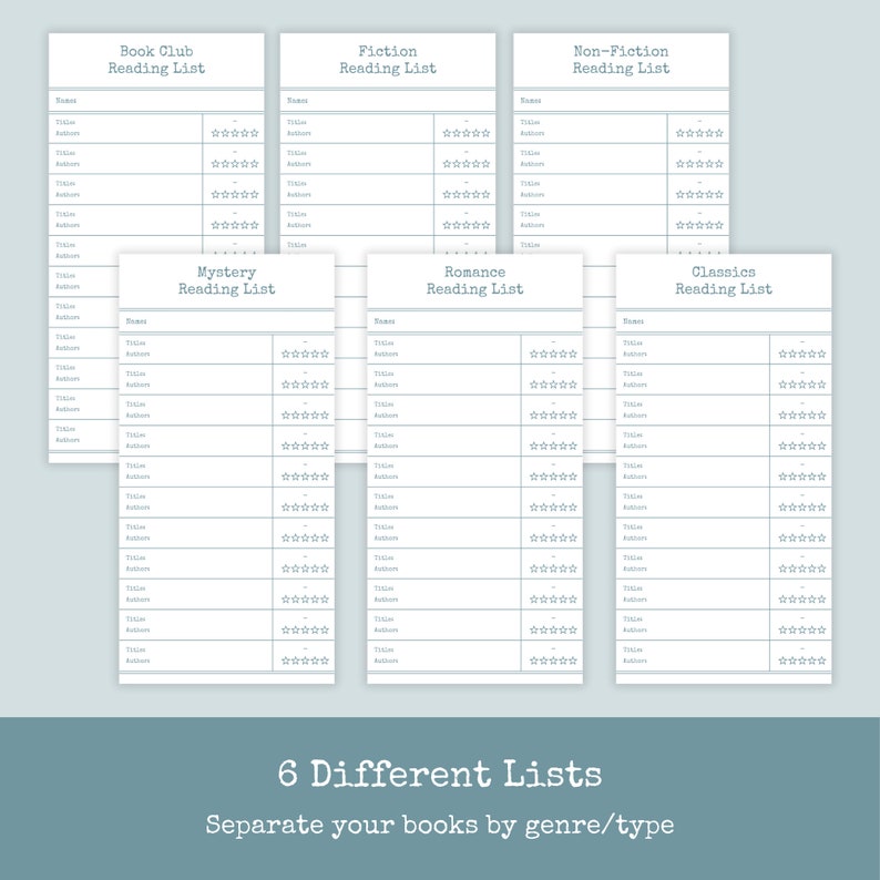 Printable Reading Lists by Genre Bookmarks | Wider Rows for Recording ...