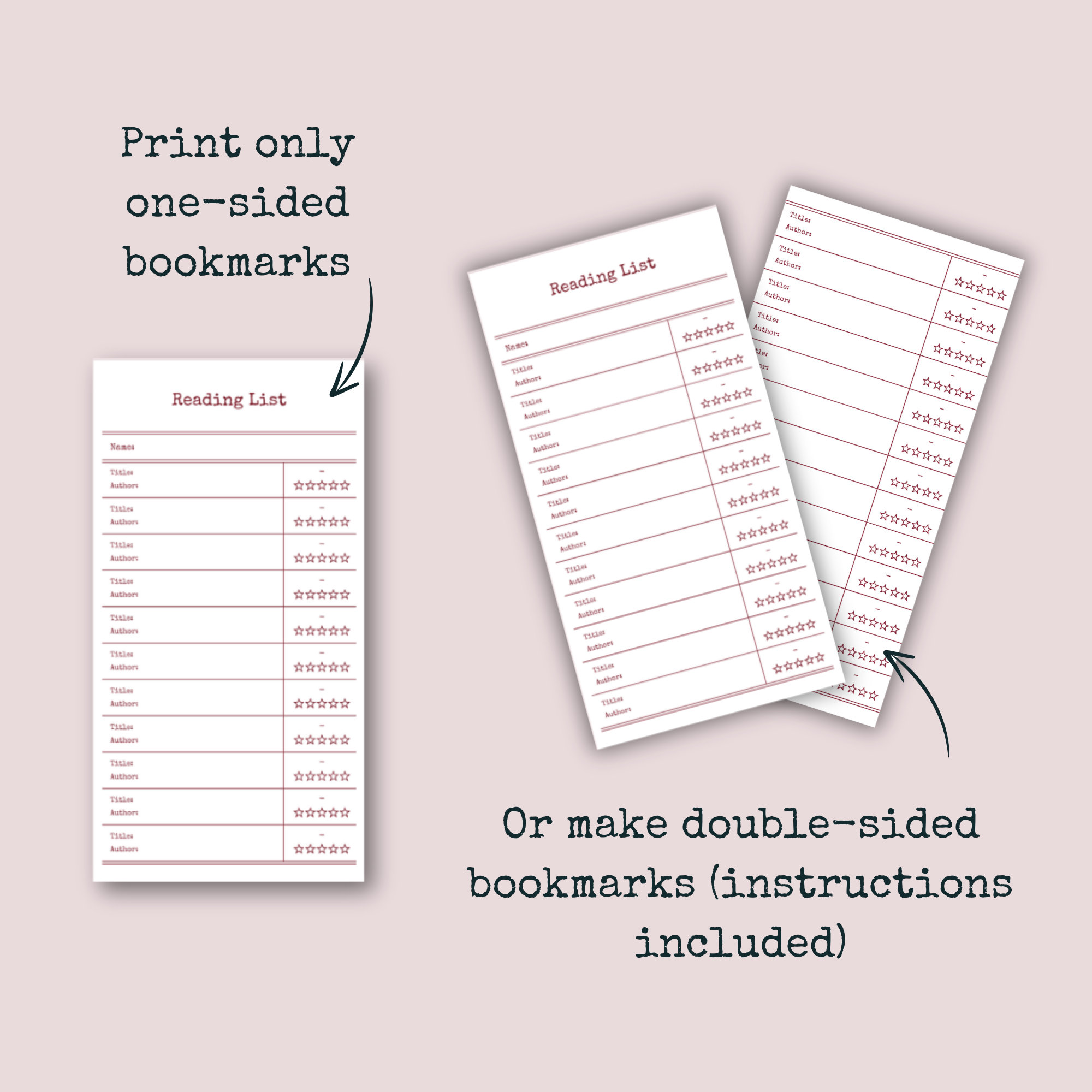 Printable Reading List Bookmark | Wider Rows for Recording Title ...