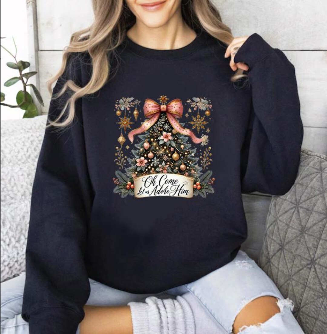 Oh Come Let Us Adore Him Png, Jesus Christmas PNG, Coquette Christmas ...