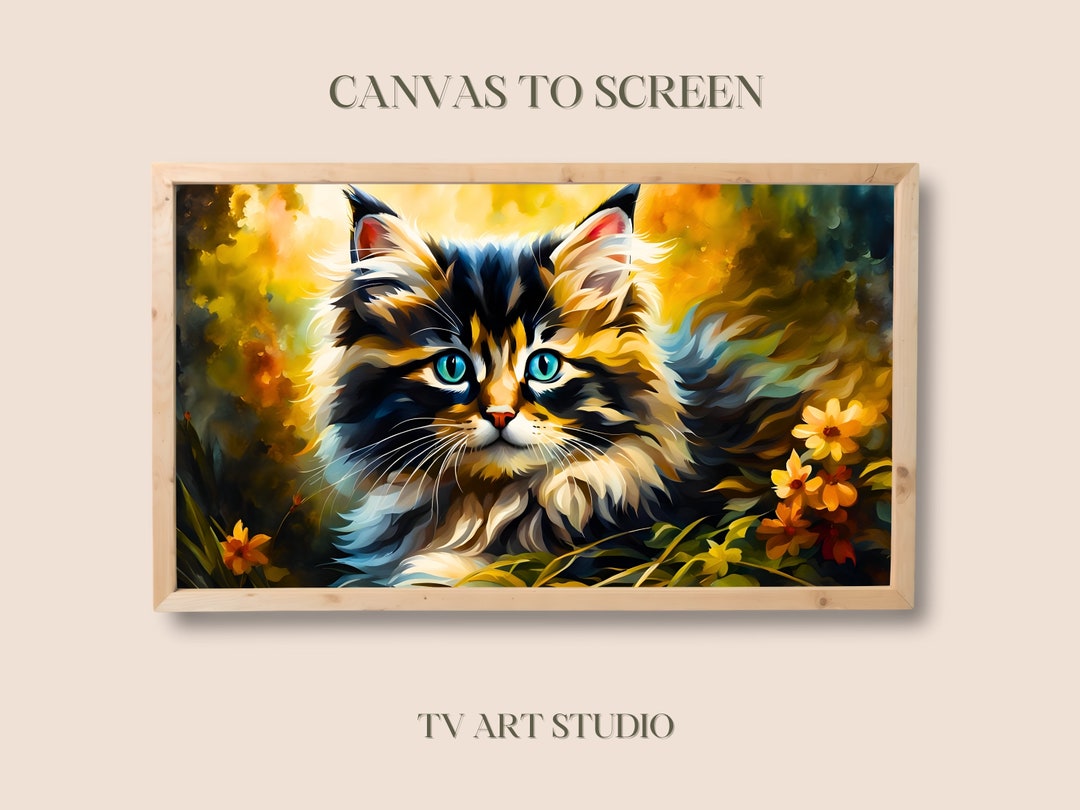 Frame TV Art - Blue Eyed Long Haired Cat Digital Painting - Cat ...