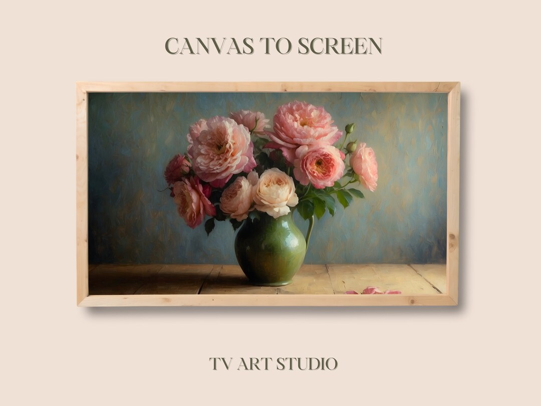 Art for Your TV - Blooming Pink Roses in Green Vase - Tv Art for ...