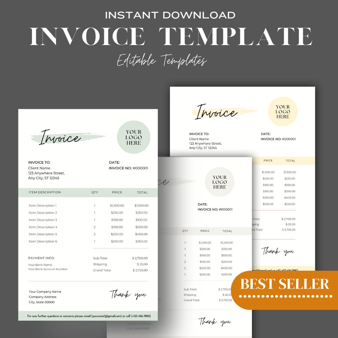 Professional Invoice Template, Customizable Business Receipt, Printable ...