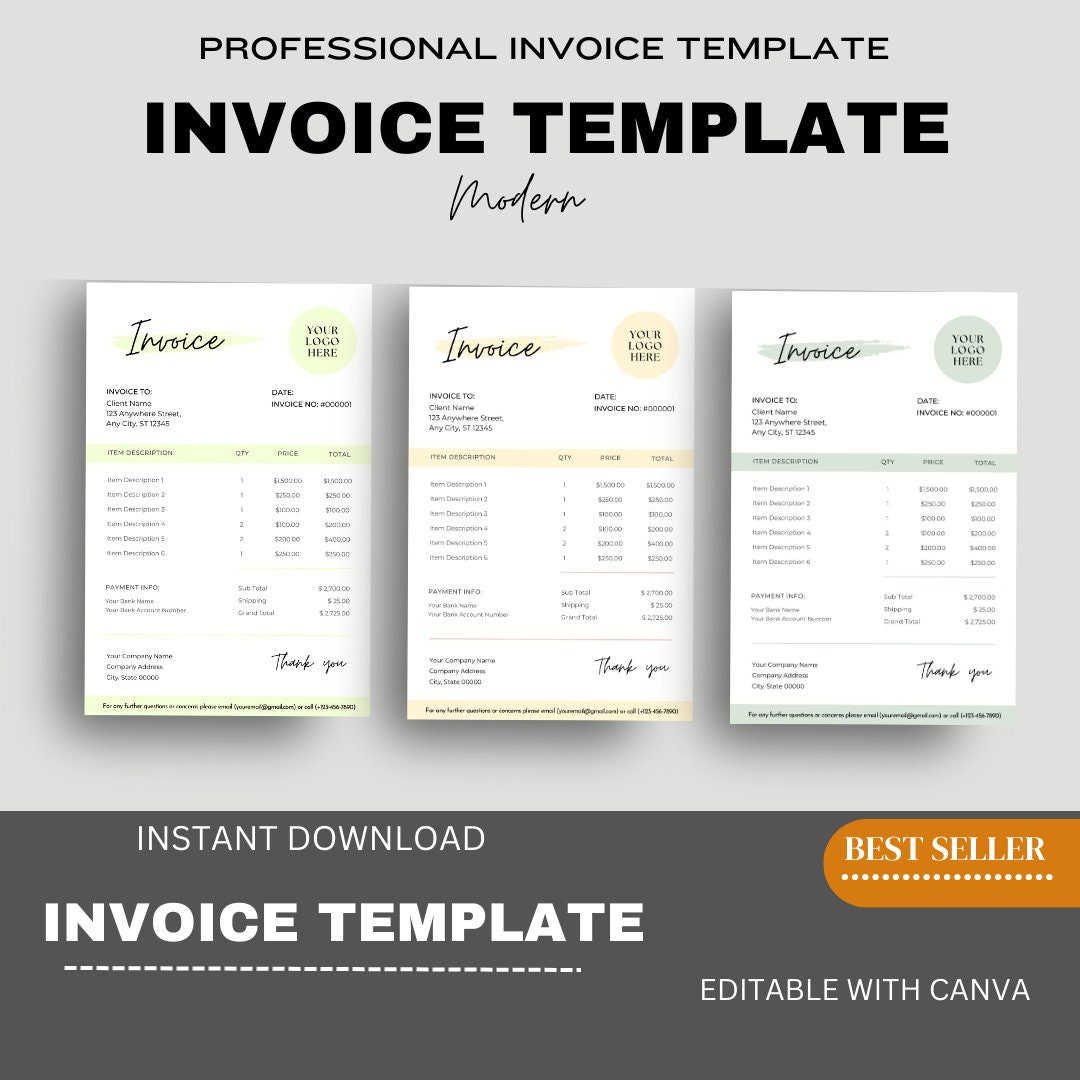 Professional Invoice Template, Customizable Business Receipt, Printable ...