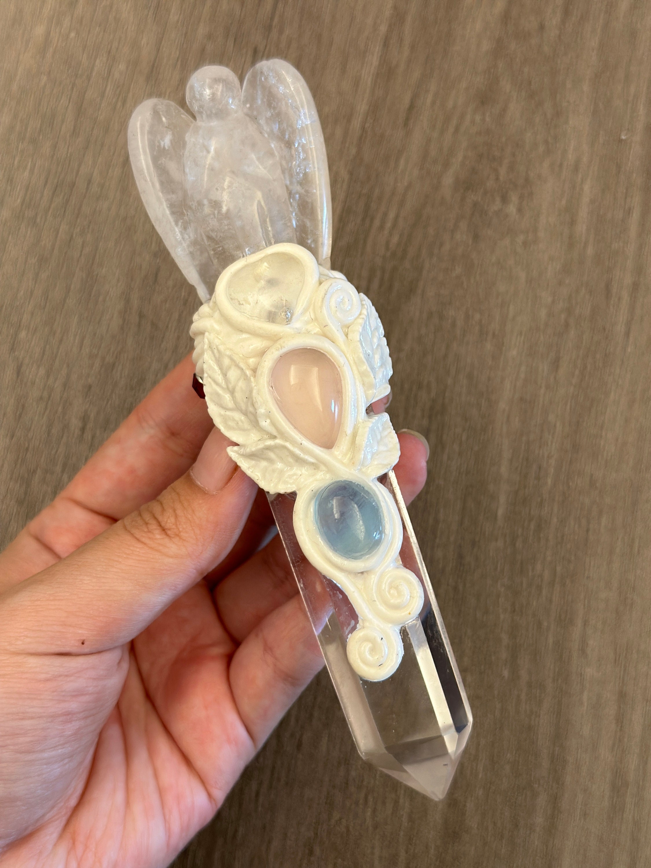 CRYSTAL WAND, Crystal Quartz ANGEL Wand With Chakra Crystals, Quartz ...
