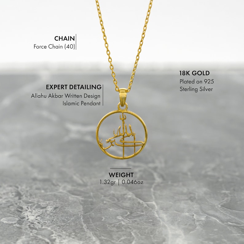 Islamic Silver Necklace Allahu Akbar Arabic Pendant Muslim Jewelry Gift ...