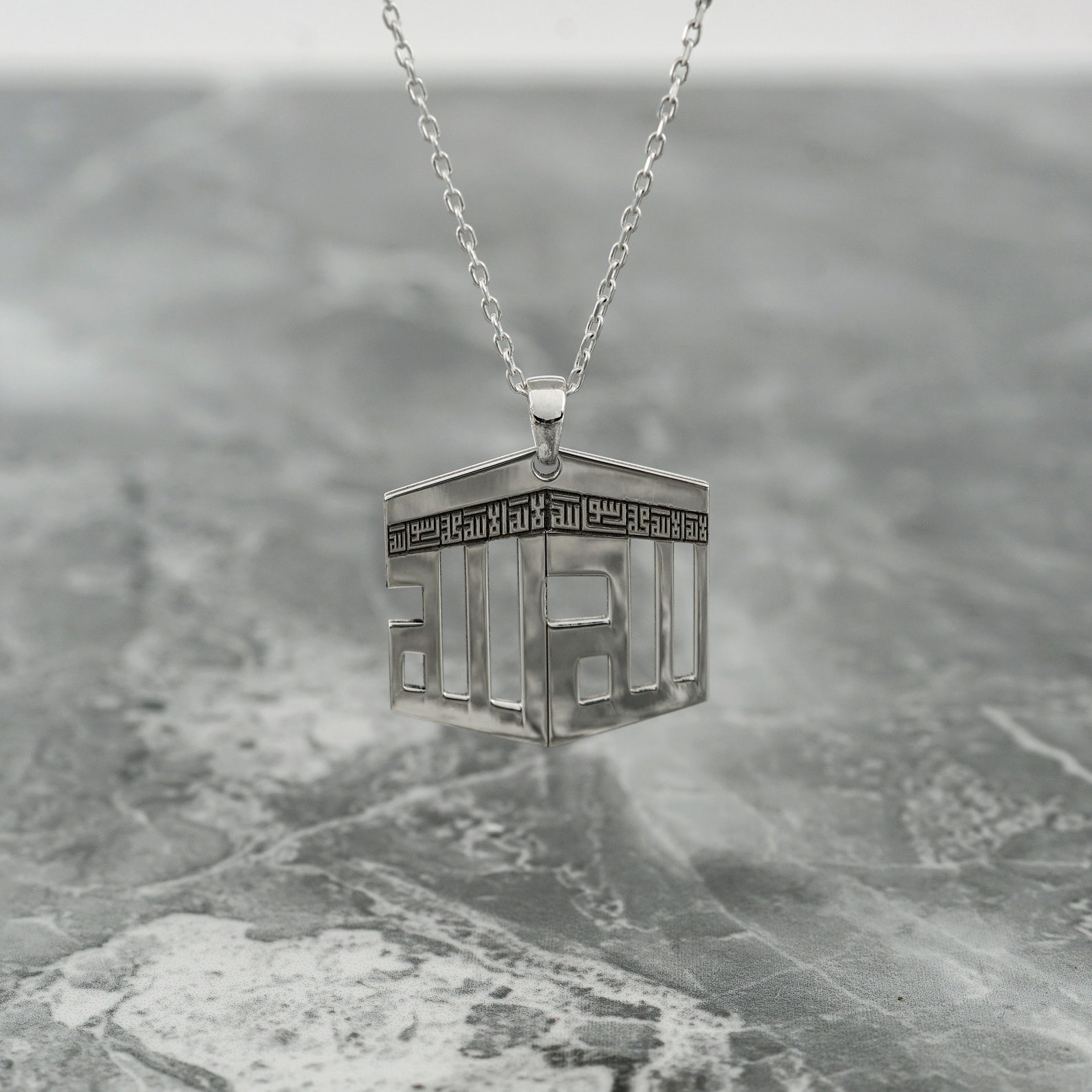Kaaba Necklace Silver Islamic Jewelry Muslim Pendant Gift for Women Eid ...