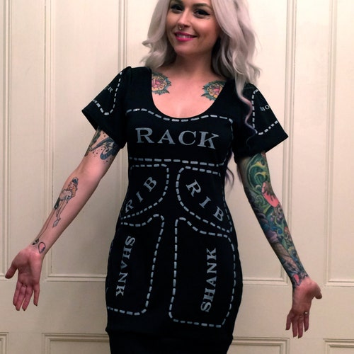 Black Cuts of Meat Screen Print Butcher Dress MADE TO ORDER - Etsy