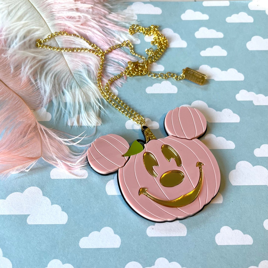 Pastel Pink Mickey Mouse Jack O Lantern Pumpkin Necklace, Halloween ...
