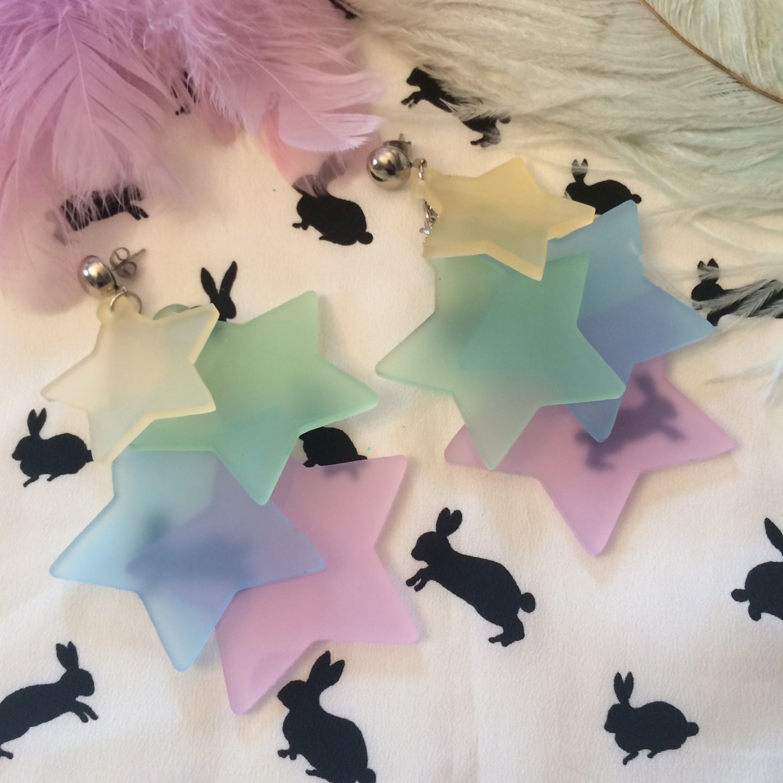 Rainbow Pastel Dangling Stars Earrings Laser Cut Acrylic - Etsy