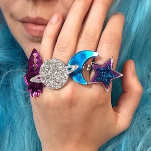 Galaxy Ring Set, Moon, Star, Planet & Rocket, Laser Cut Acrylic ...