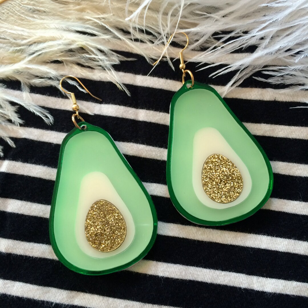 Avocado Earrings, Laser Cut Acrylic, Plastic Jewelry - Etsy