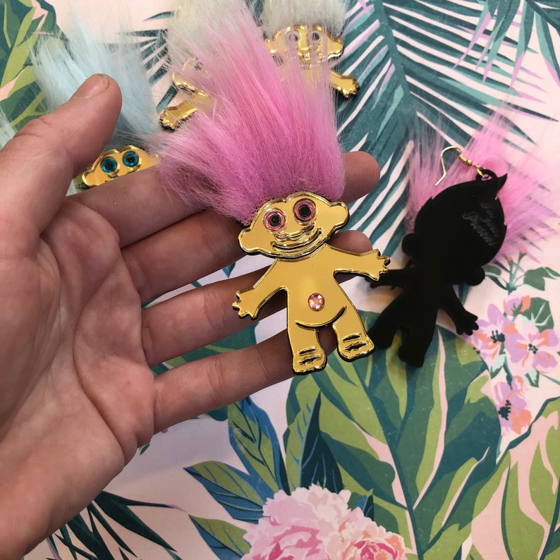 Furry Treasure Troll Pink White or Blue Acrylic Laser Cut - Etsy Australia