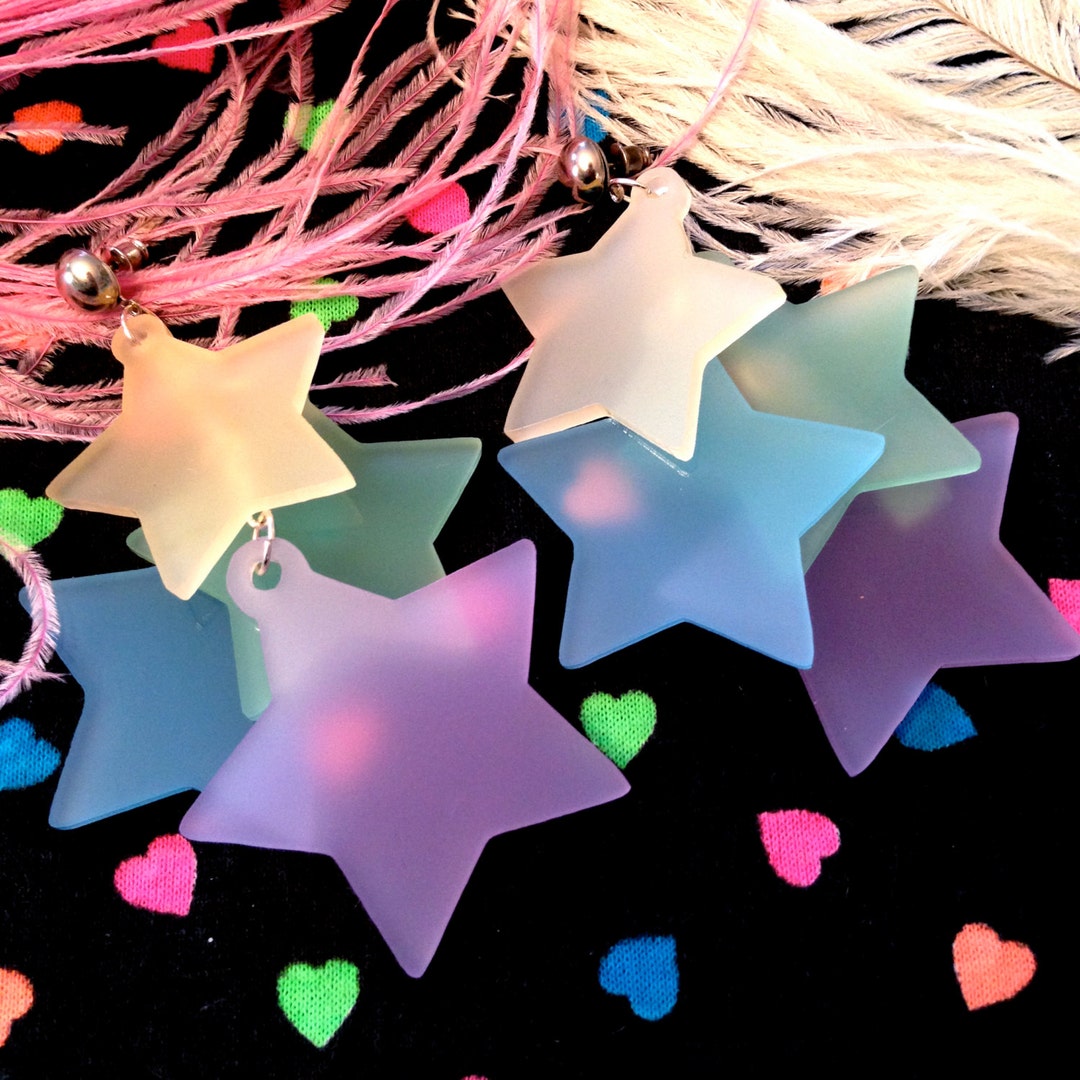 Rainbow Pastel Dangling Stars Earrings, Laser Cut Acrylic, Plastic ...