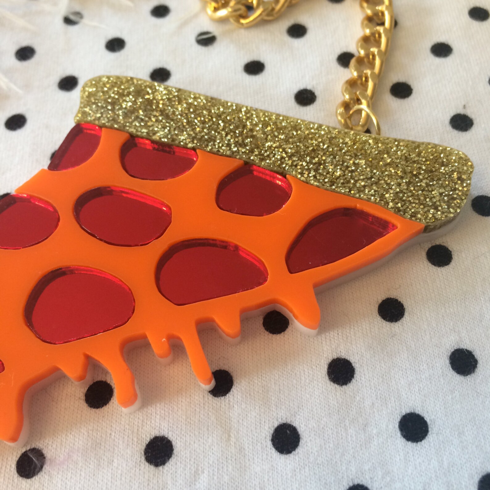 Drippy Pizza With Glitter Crust and Mirror Pepperoni Necklace - Etsy