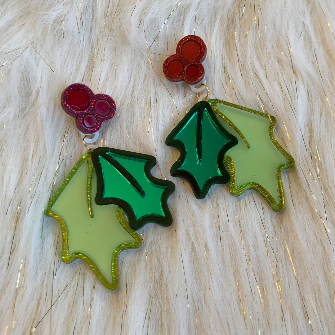 Christmas Holly Wreath and Bow Earrings, Laser Cut Acrylic, Plastic ...
