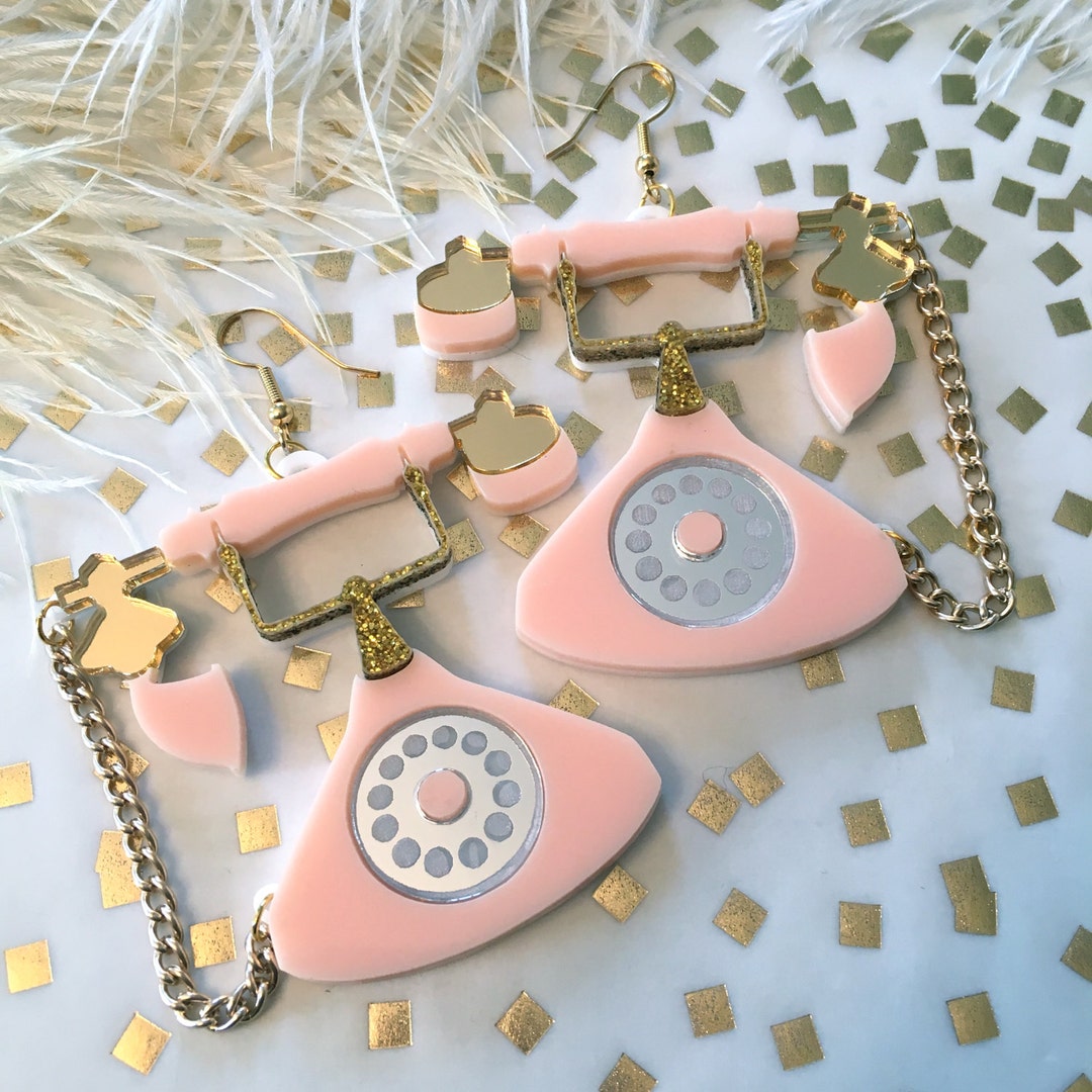Peach and Gold Antique Telephone Laser Cut Acrylic Earrings - Etsy