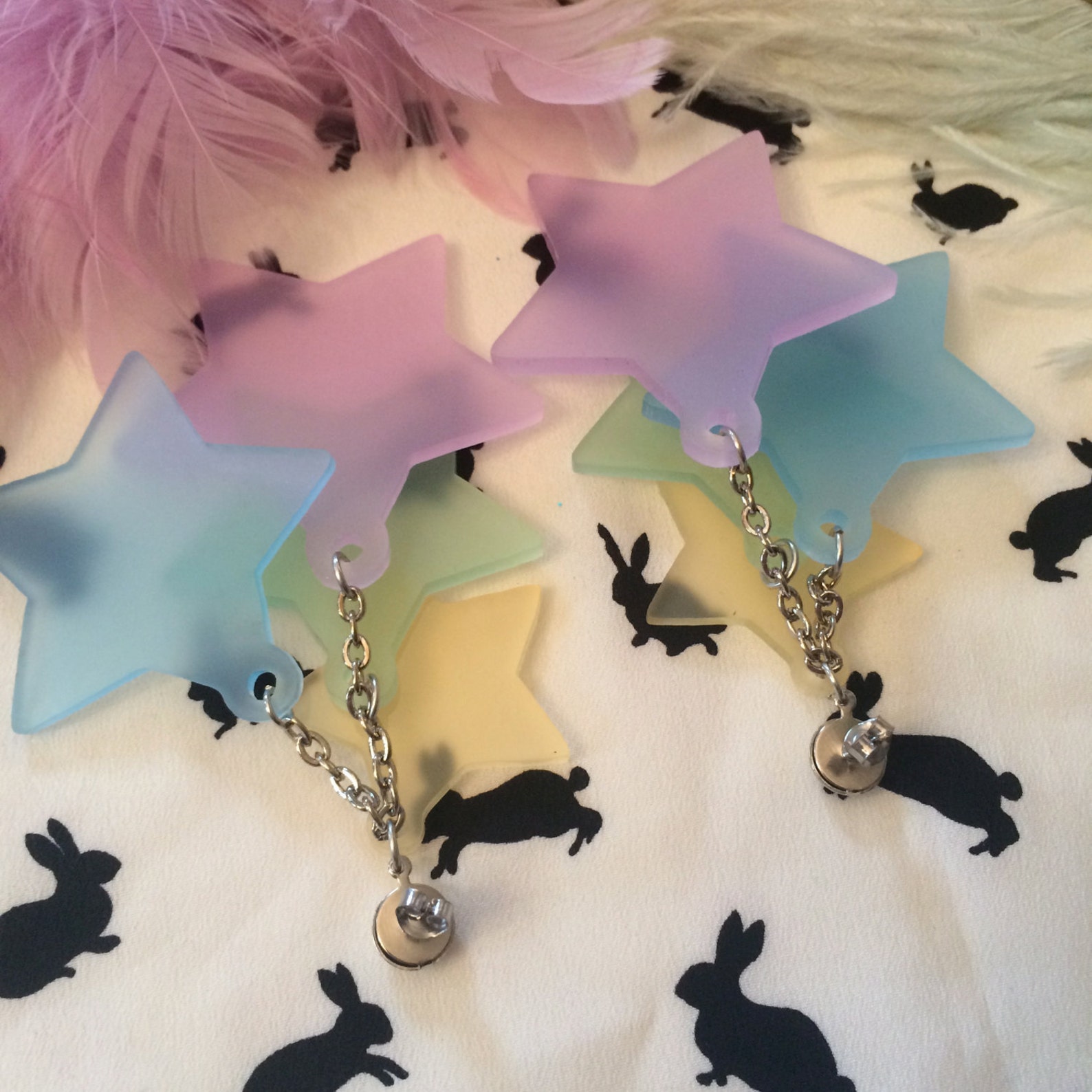 Rainbow Pastel Dangling Stars Earrings Laser Cut Acrylic - Etsy
