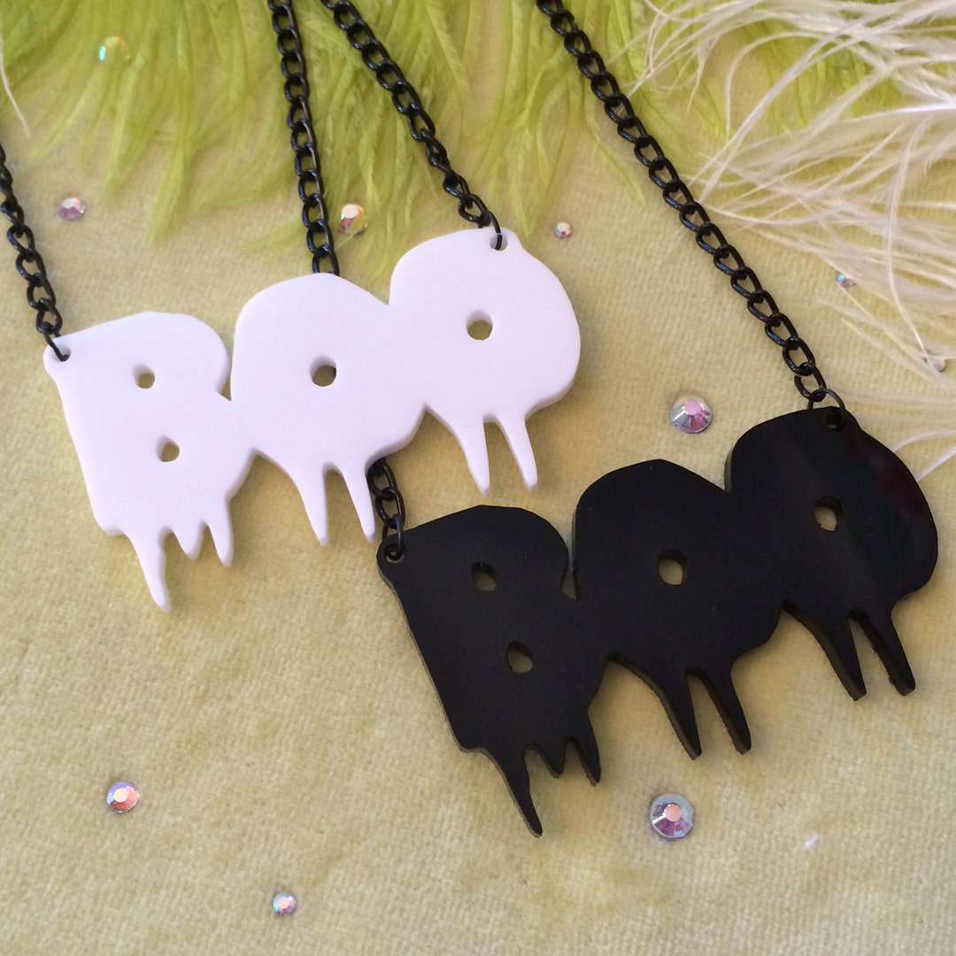 BOO Acrylic Necklace in Black or White - Etsy