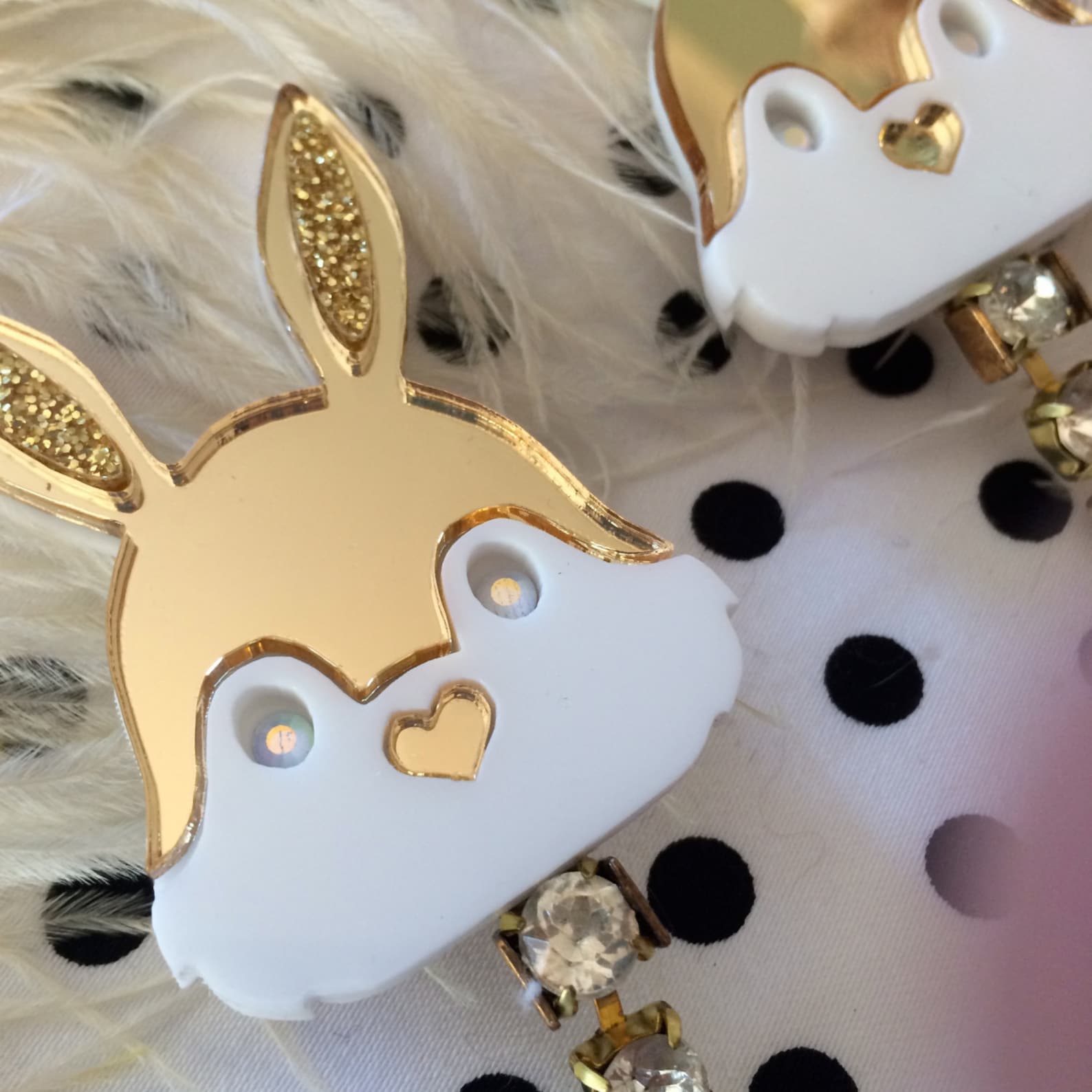 Gold and White Bunny Rabbit Head Collar Clip With Rhinestones, Laser ...