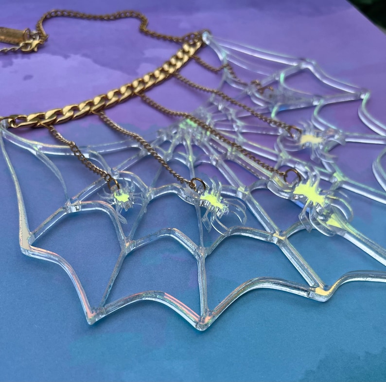 Radiant Spider Web Statement Necklace, Laser Cut Acrylic, Plastic ...