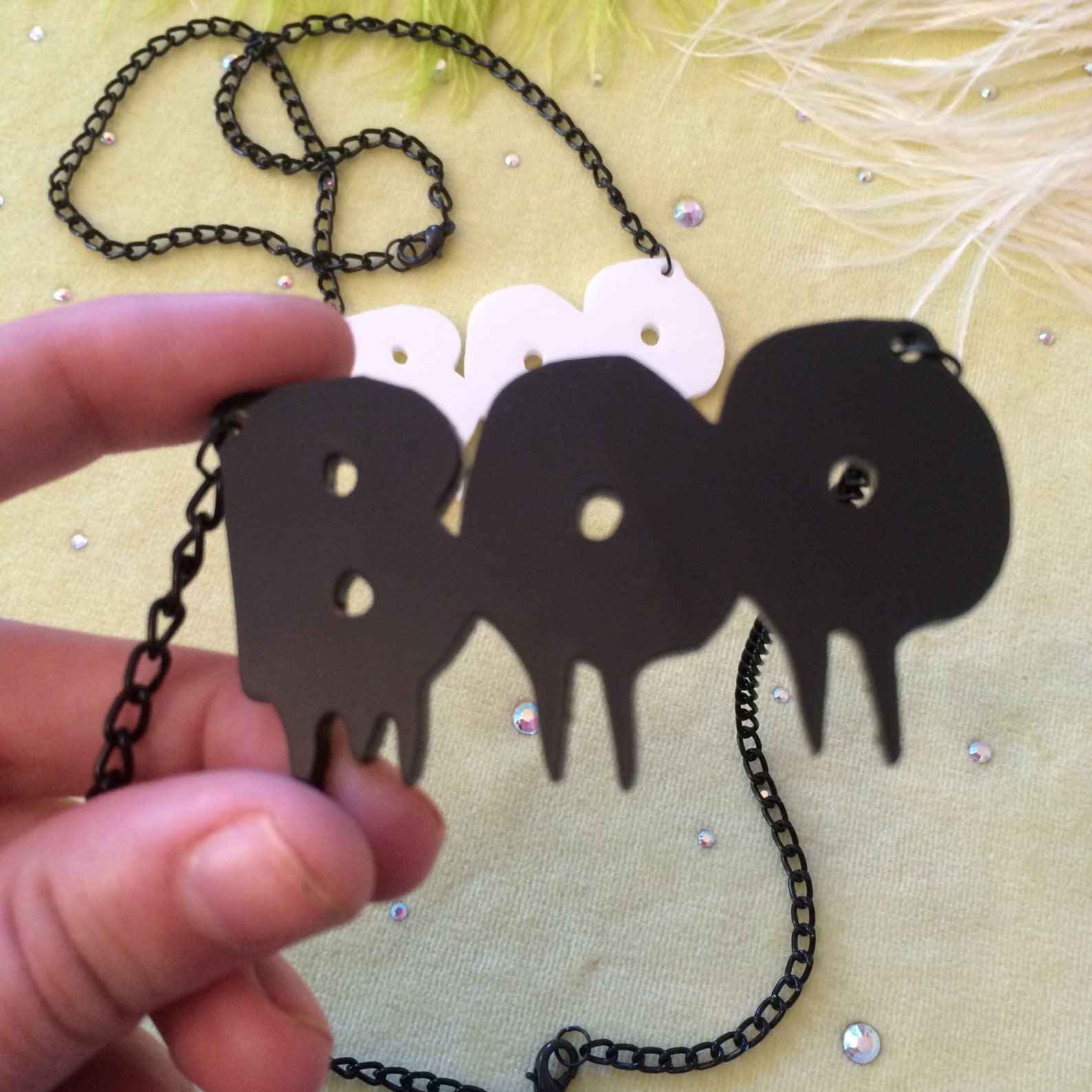 BOO Acrylic Necklace in Black or White | Etsy