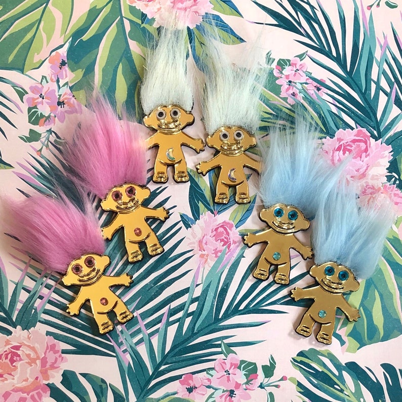 Furry Treasure Troll Pink White or Blue Acrylic Laser Cut - Etsy