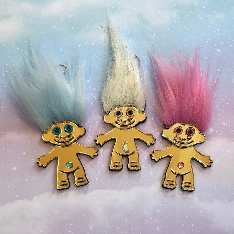 Furry Treasure Troll Pink White or Blue Acrylic Laser Cut - Etsy