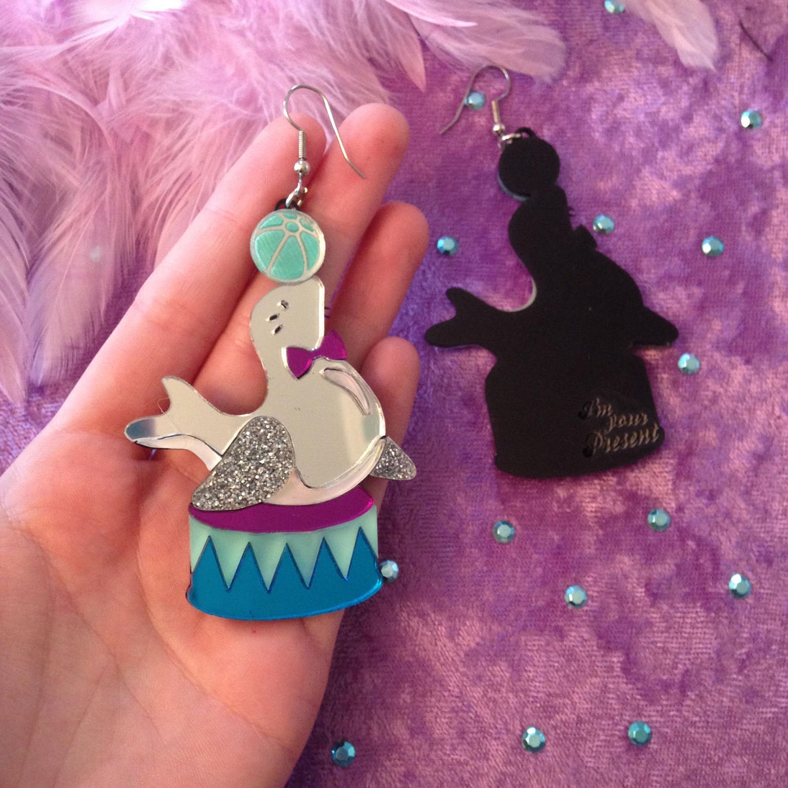 Circus Seal With Ball Earrings, Glitter Mirrored, Laser Cut Acrylic ...