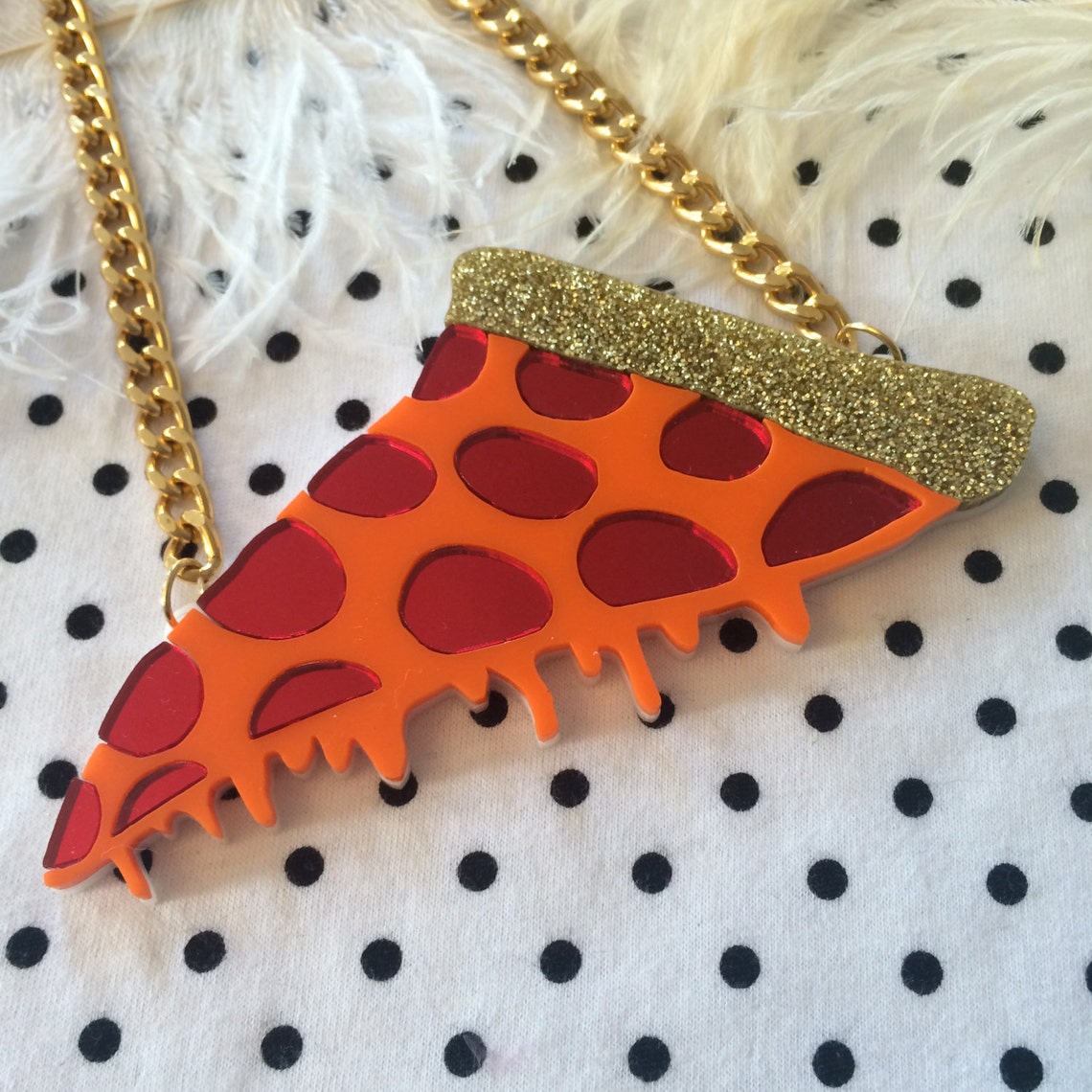 Drippy Pizza With Glitter Crust and Mirror Pepperoni Necklace - Etsy