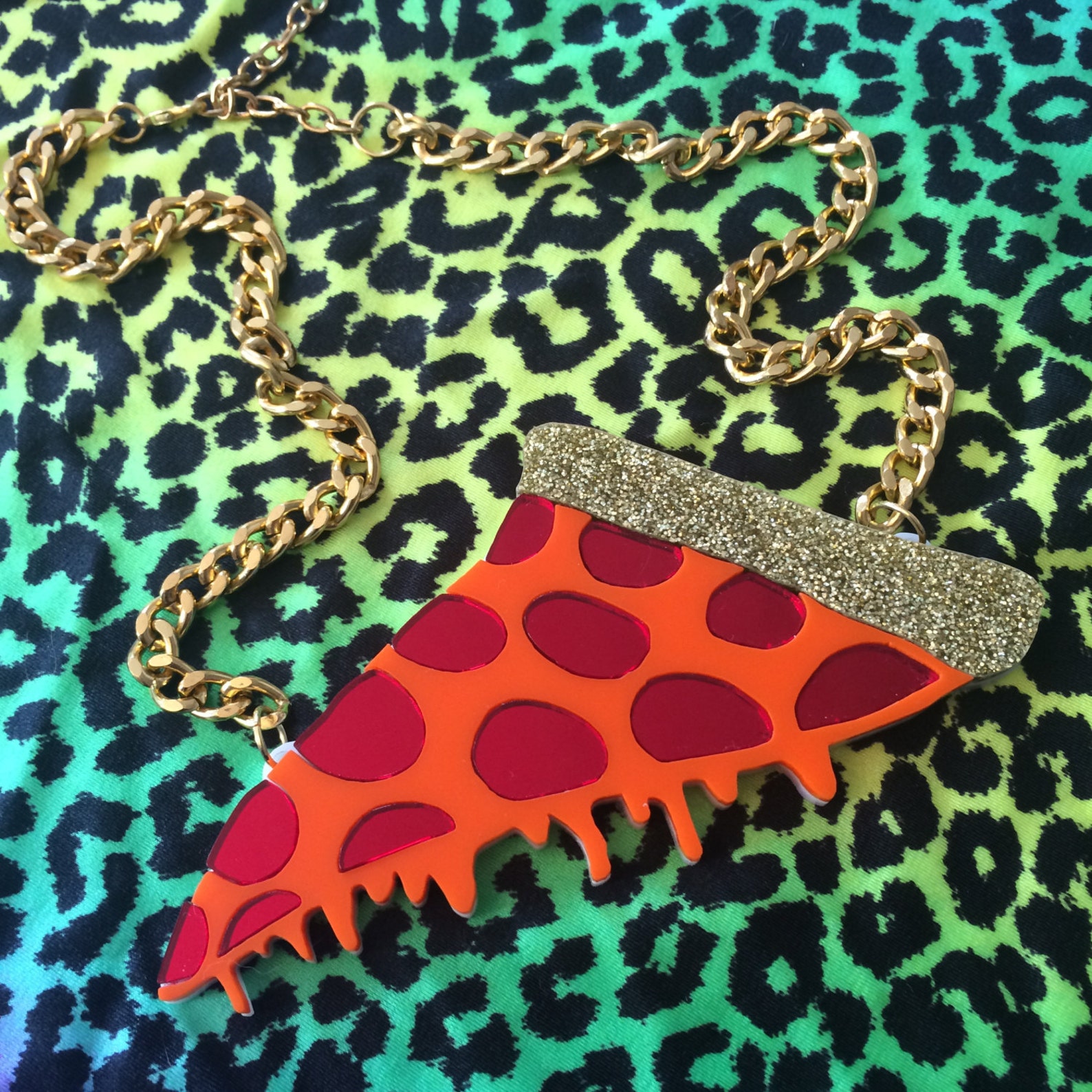 Drippy Pizza With Glitter Crust and Mirror Pepperoni Necklace - Etsy