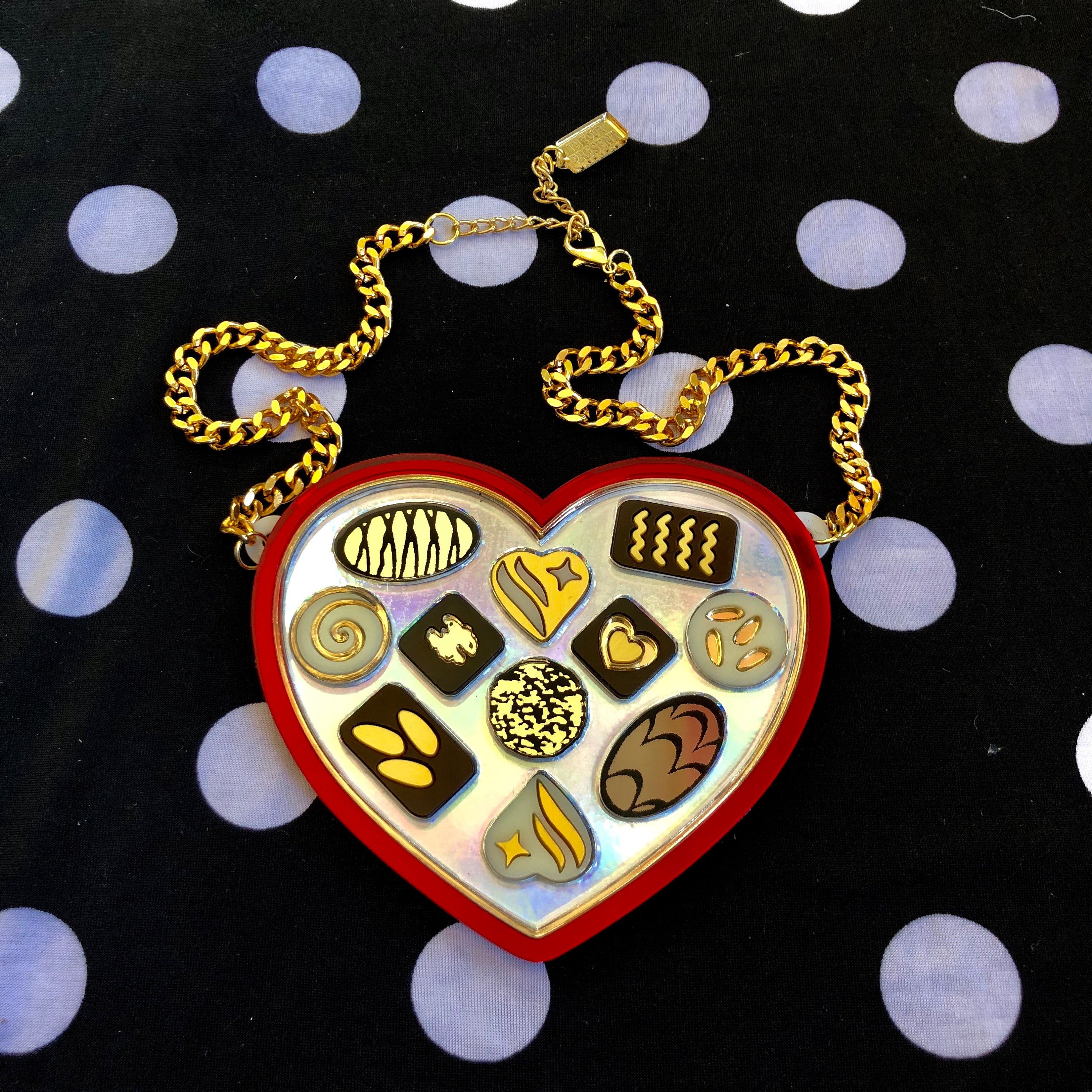 Heart Shaped Chocolate Box Necklace, Valentine's Day, Laser Cut Acrylic ...