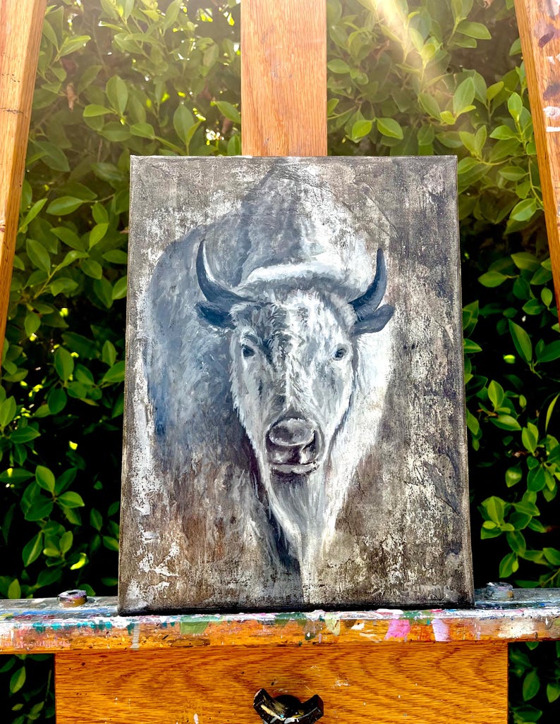 White Buffalo Vintage Rustic Painting Gift for Grandmother Grandfather ...