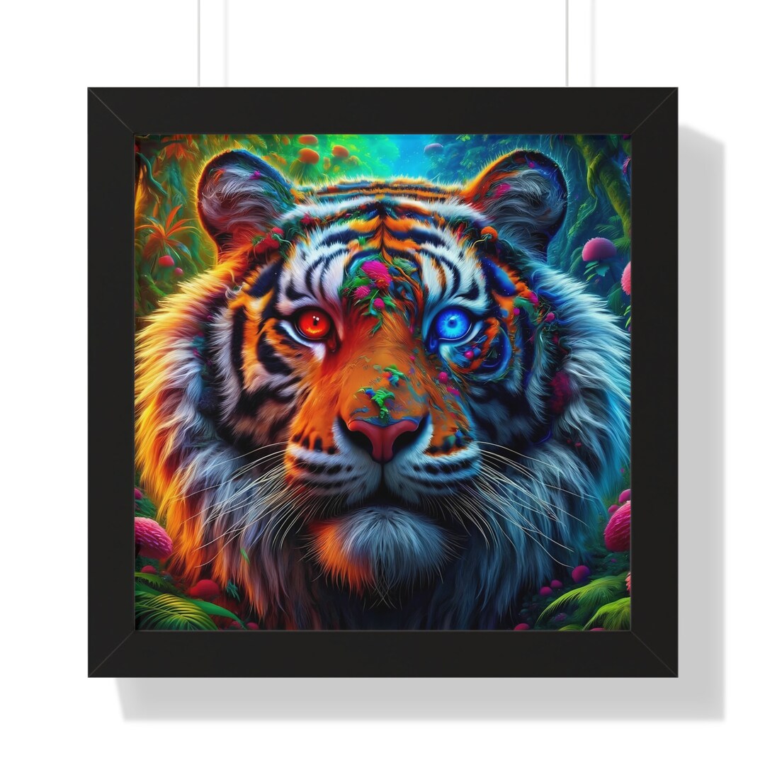 Psychedelic Framed Horizontal Poster Tiger With Protective Acrylic ...