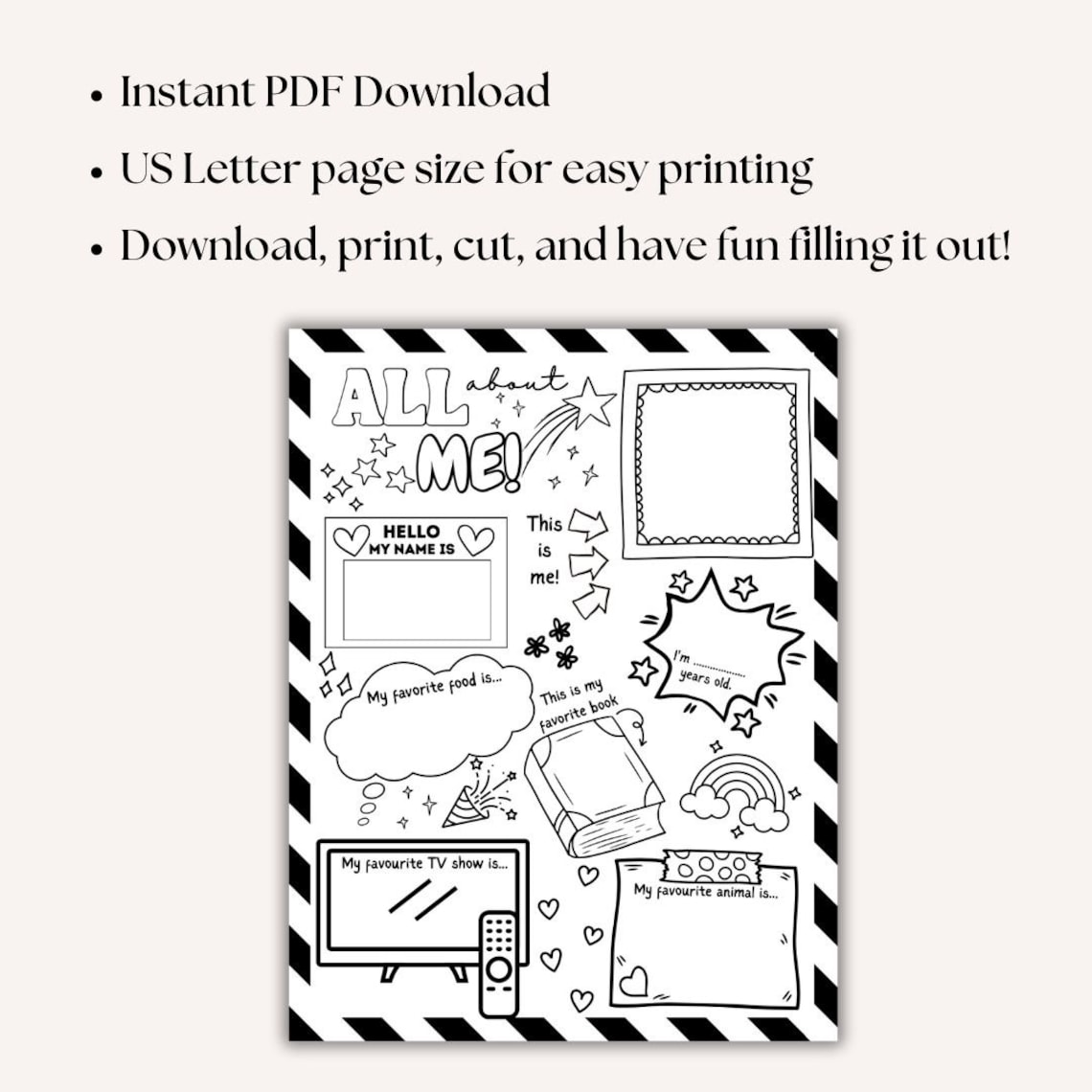 All About Me Preschool Graduation Kids Worksheet Coloring Card ...