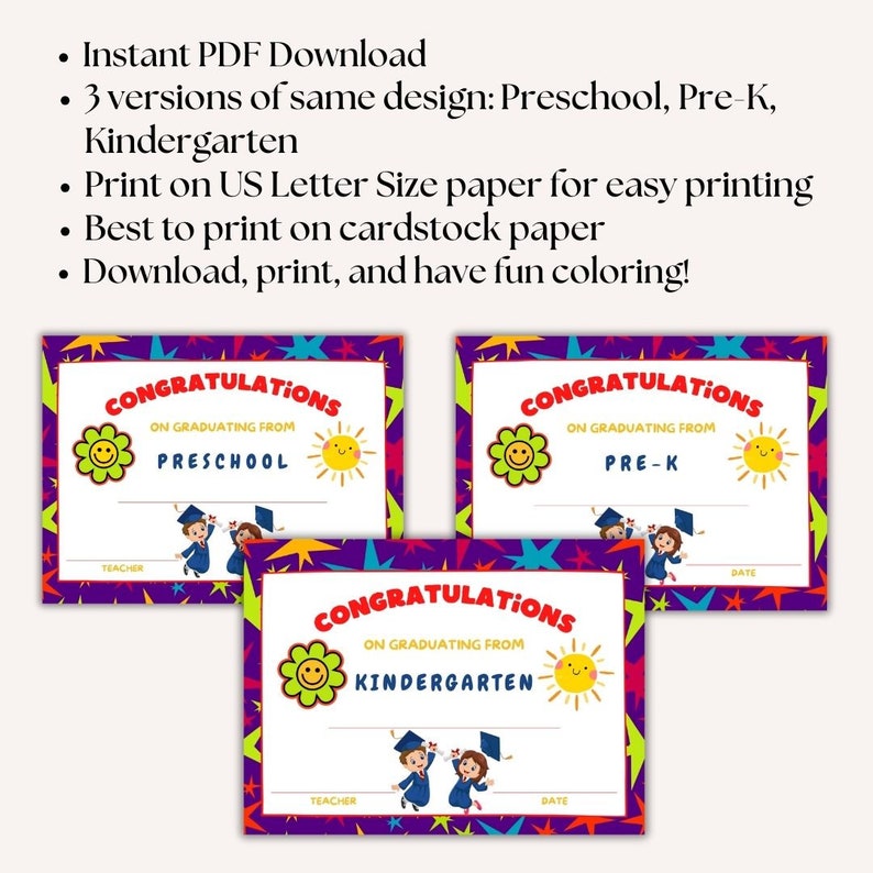 Preschool Graduation Certificate Worksheet Printable Pre-k Kindergarten ...