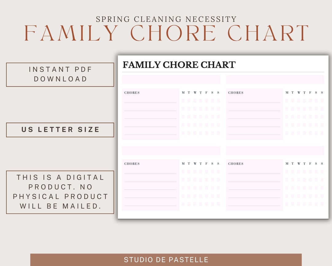 Family Chore Chart Printable Responsibility Habit Tracker Task ...