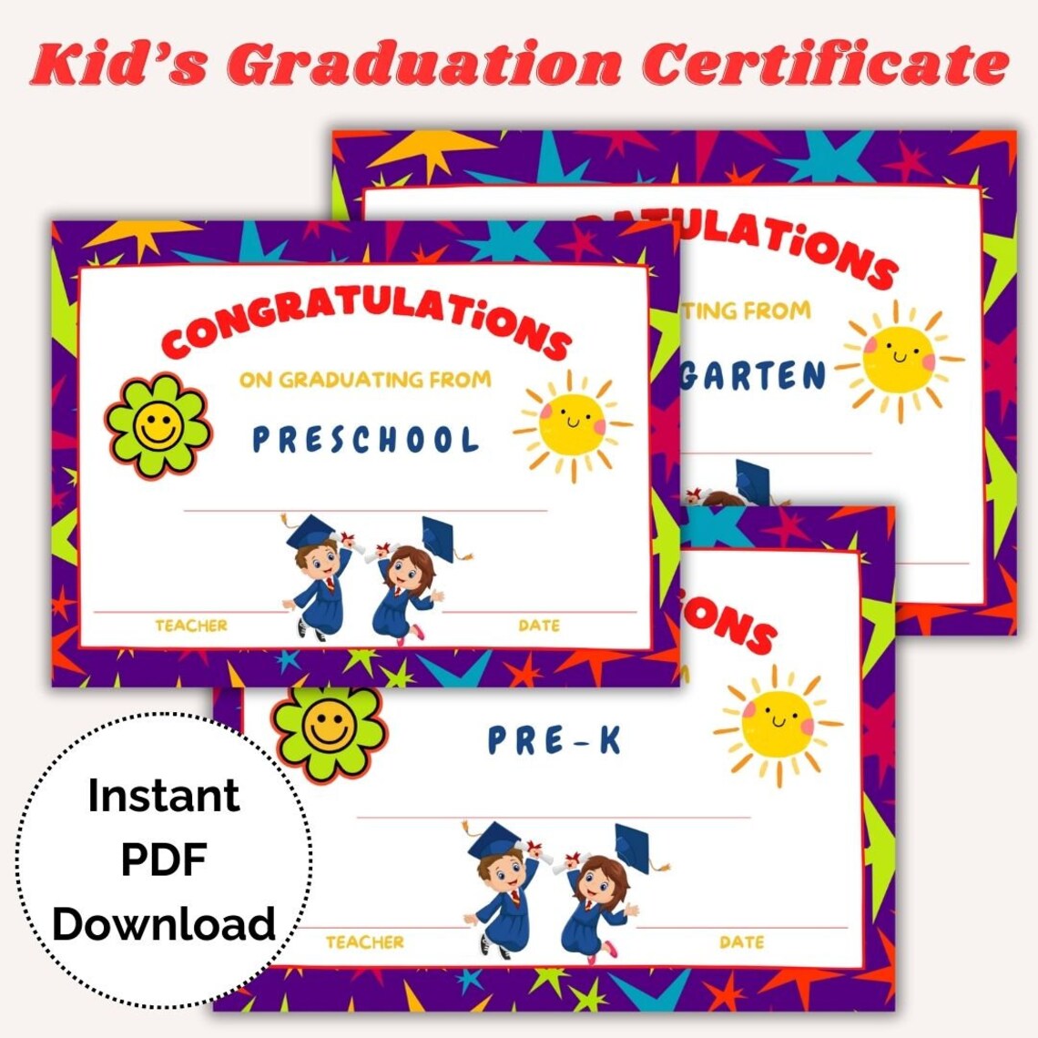 Preschool Graduation Certificate Worksheet Printable Pre-k Kindergarten ...