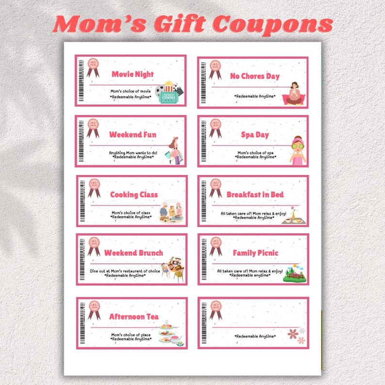 Mom Gift Reward Coupon Ideas Mothers Day Gift Ideas Printable Pdf - Etsy