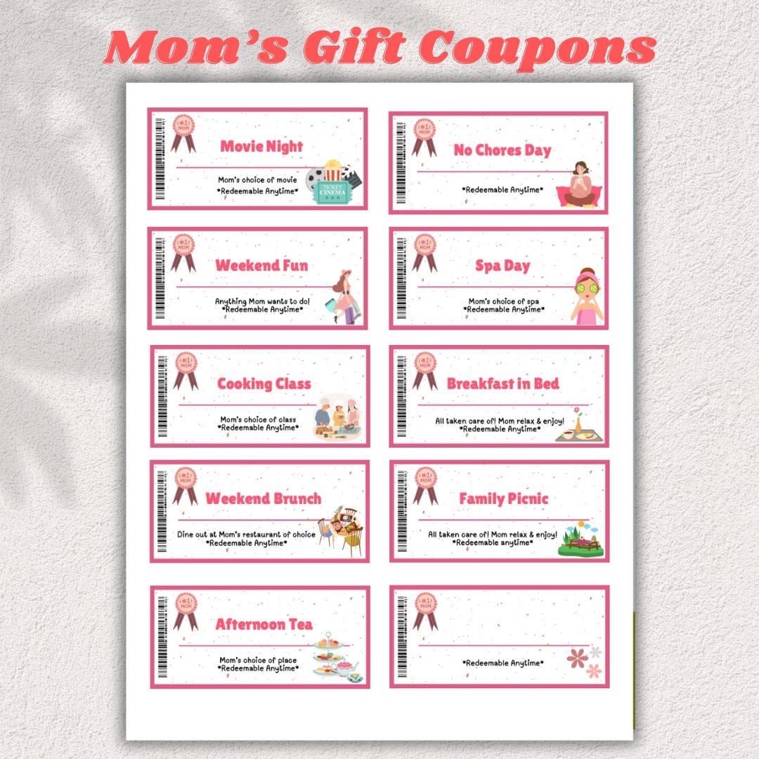 Mom Gift Reward Coupon Ideas Mothers Day Gift Ideas Printable Pdf - Etsy