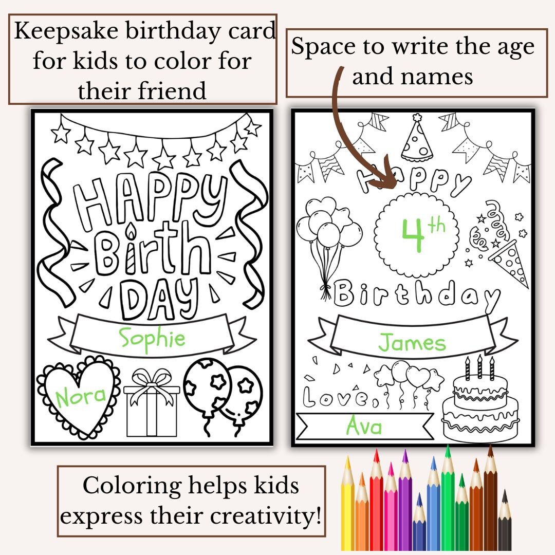 Kids Personalized Coloring Birthday Card Printable Preschool Birthday ...
