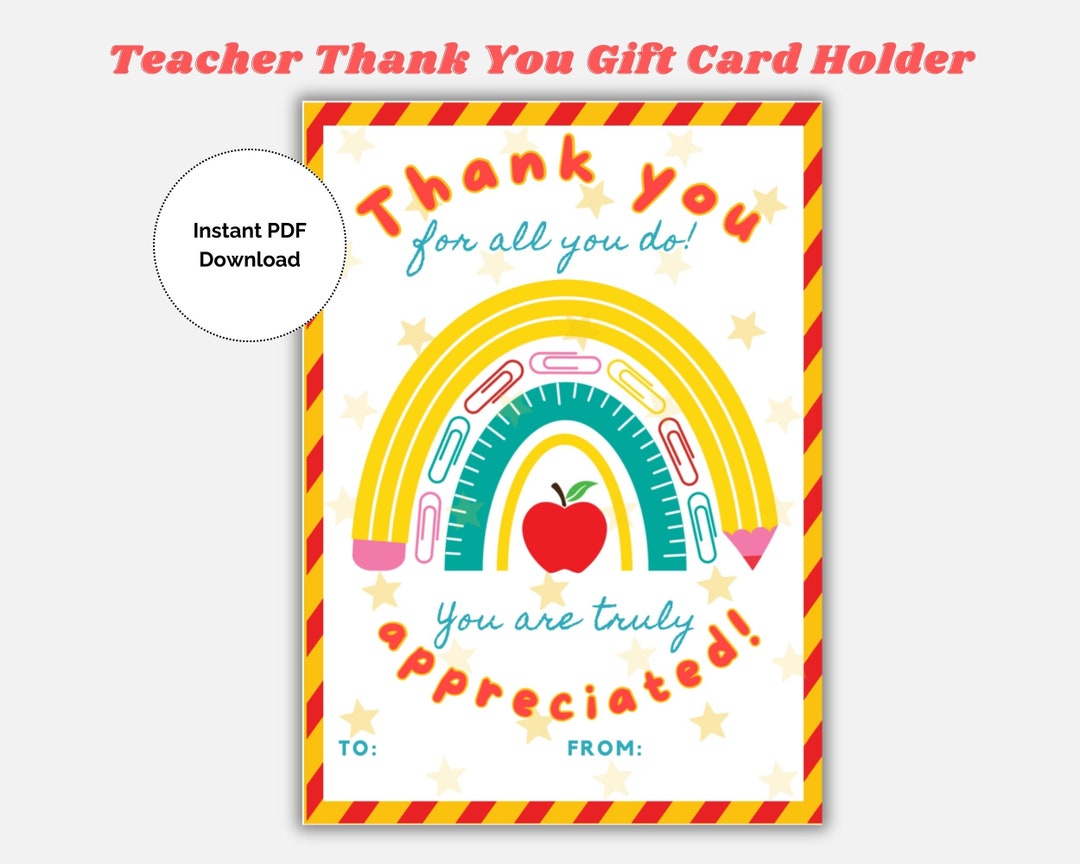 Teacher Appreciation Gift Card Holder Template Printable Thank You ...