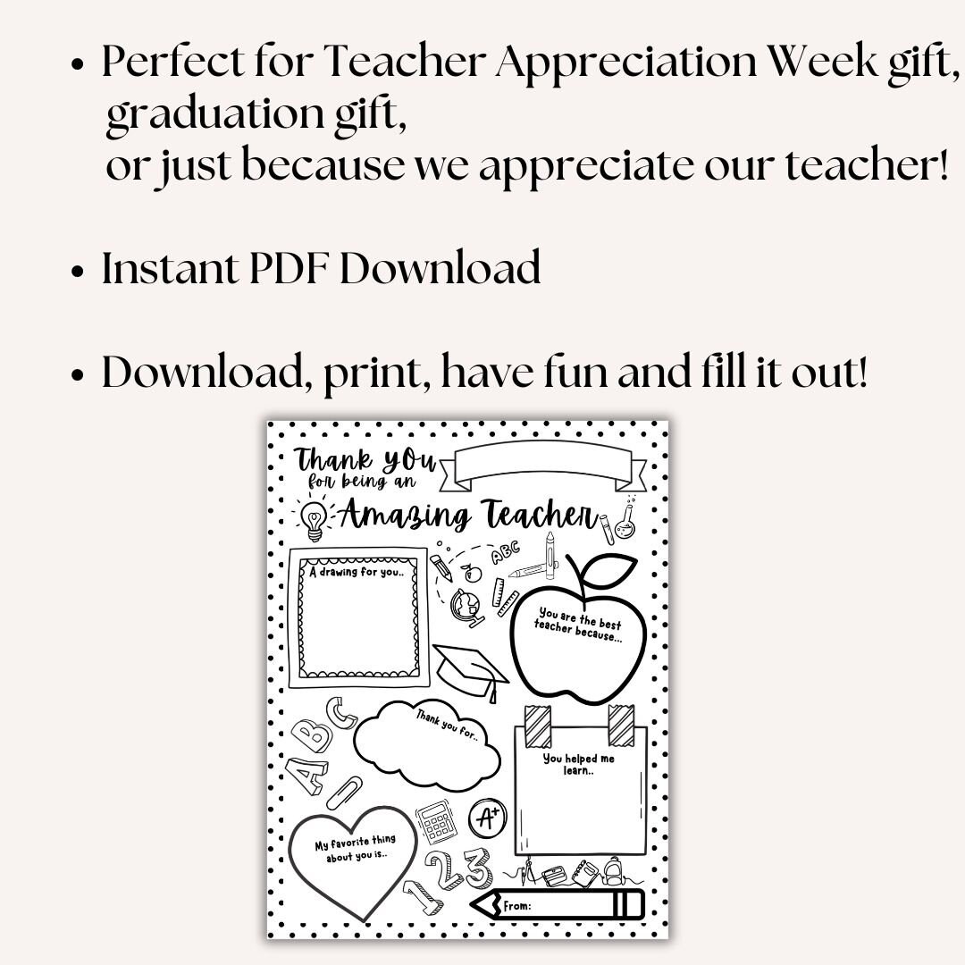 Teacher Appreciation Gift All About Teacher Worksheet Coloring Card ...