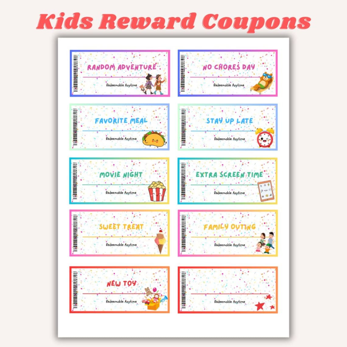 Kids Reward Coupon Ideas Chore Reward Printable Pdf Potty Training ...