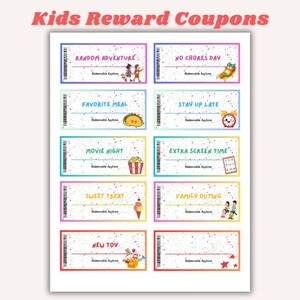 Kids Reward Coupon Ideas Chore Reward Printable Pdf Potty Training ...