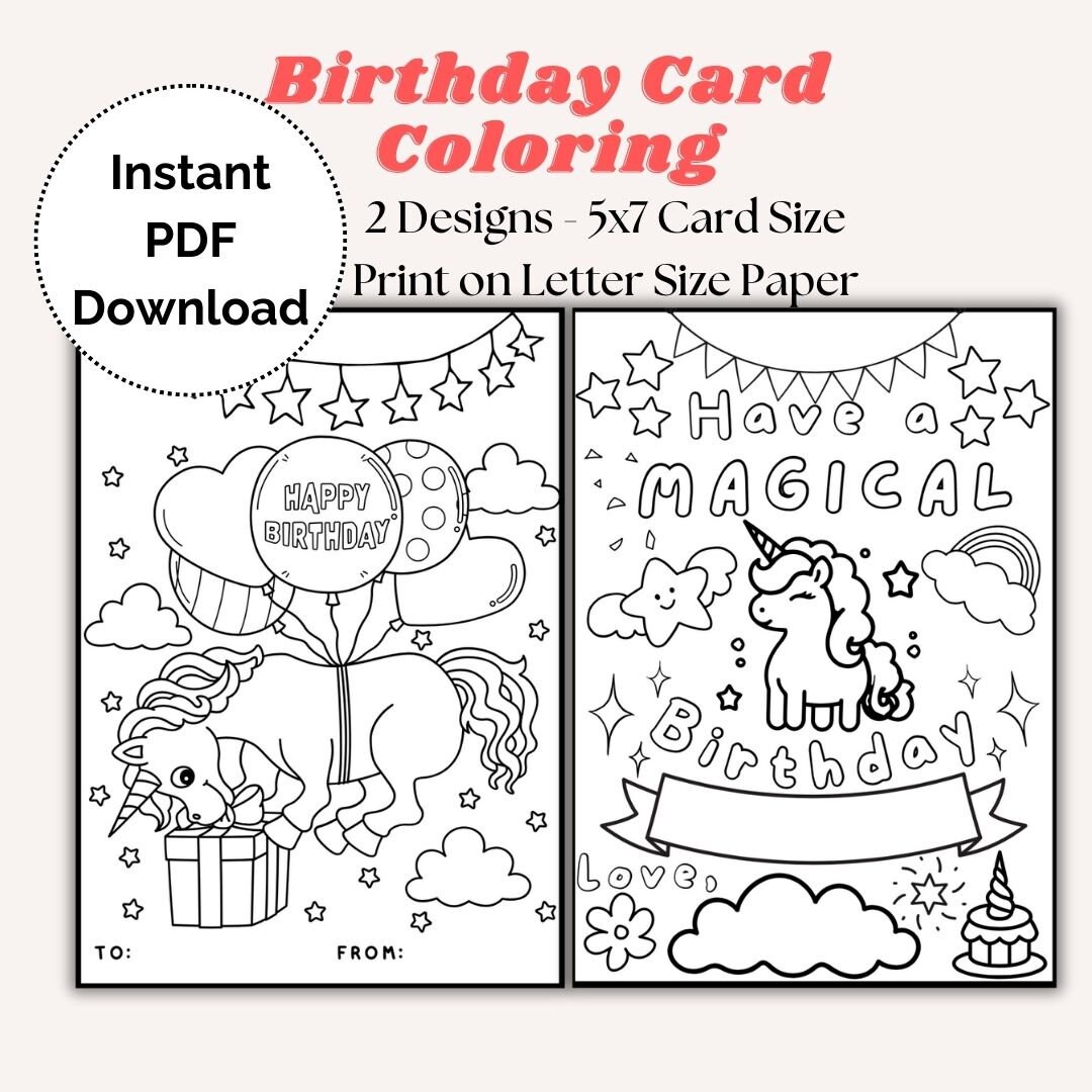 Kids Unicorn Personalized Coloring Birthday Card Printable Preschool ...